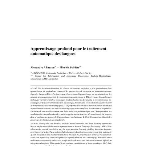 Apprentissage Profond Pour Le Traitement Automatique Des Langues Deep Learning For Natural