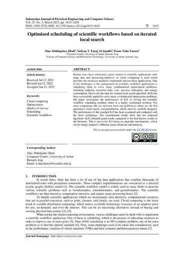 Optimized Scheduling Of Scientific Workflows Based On Iterated Local