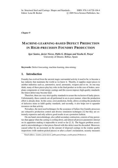 Pdf Machine Learning Based Defect Prediction In High Precision Foundry Production