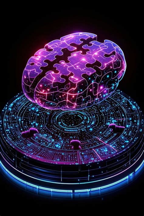 Futuristic AI Brain Puzzle Concept with Neon Lights and Digital ...