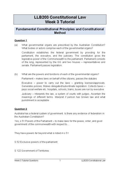 Llb203 Week 3 Tut Week 3 Tutorial Notes Llb203 Constitutional Law