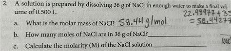 Solved A Solution Is Prepared By Dissolving G Of NaCl In Chegg