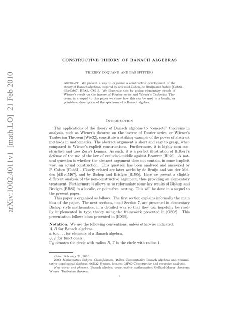 Pdf Constructive Theory Of Banach Algebras