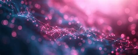 Abstract Digital Network With Interconnected Nodes And Lines Featuring Pink And Blue Hues