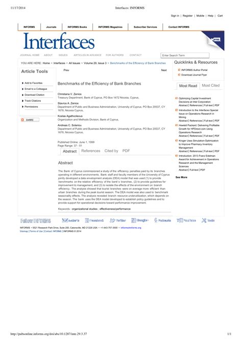 Pdf Benchmarks Of The Efficiency Of Bank Branches