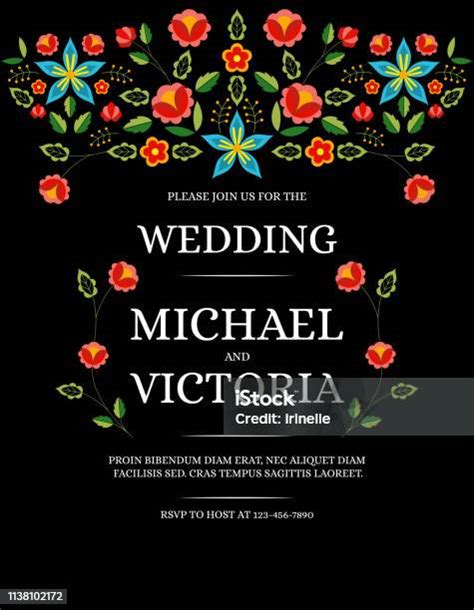 전통적인 결혼식 초대 카드 템플릿 벡터입니다 장식 예술 날짜 디자인 또는 파티 초대장을 저장 합니다 폴란드 민속 패턴 롬민족에 대한 스톡 벡터 아트 및 기타 이미지 Istock