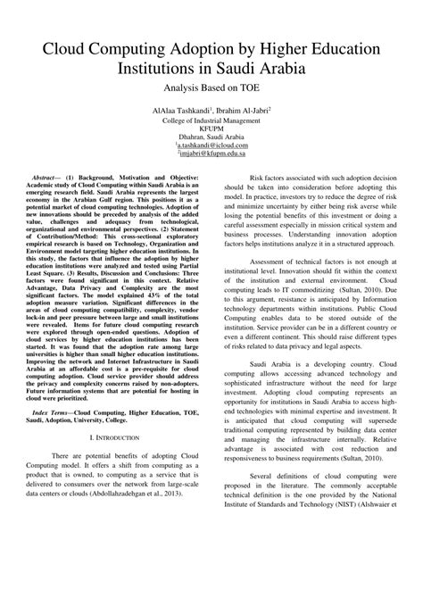 Pdf Cloud Computing Adoption By Higher Education Institutions In Saudi Arabia Analysis Based