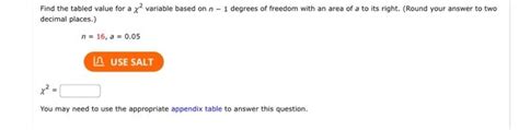 solved find the tabled value for a χ2 variable based on n−1