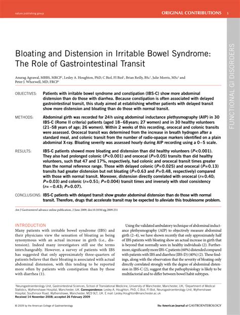 Pdf Bloating And Distension In Irritable Bowel Syndrome The Role Of