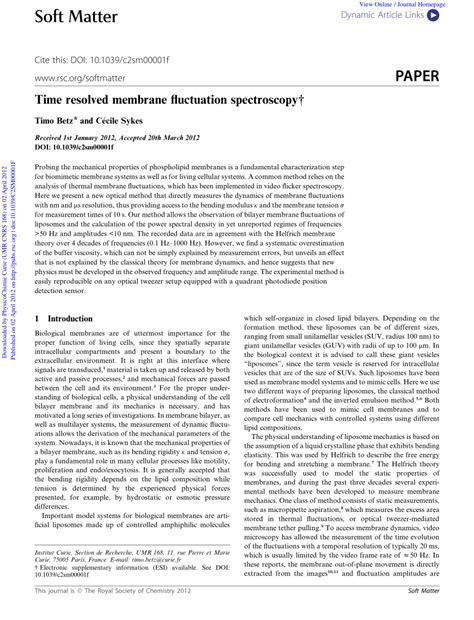 Pdf Time Resolved Membrane Fluctuation Spectroscopy