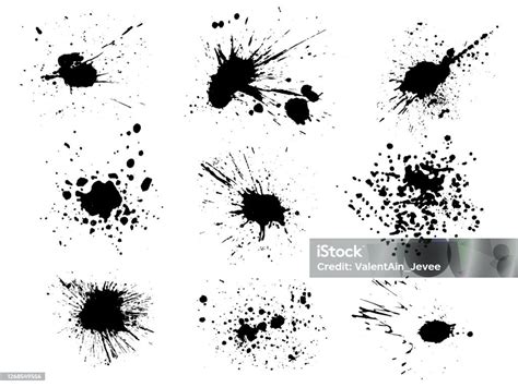 벡터 흑백 잉크 스플래시 얼룩 및 브러시 스트로크 스팟 스프레이 얼룩 스패터 스플래터 물방울 드롭 잉크 방울 그런지 질감 요소