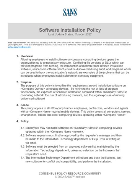 Software Installation Policy Pdf Information Security Software