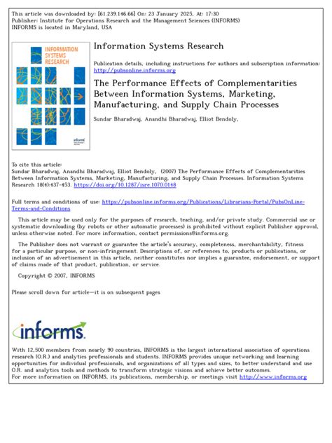 Bendoly Et Al 2007 The Performance Effects Of Complementarities Between