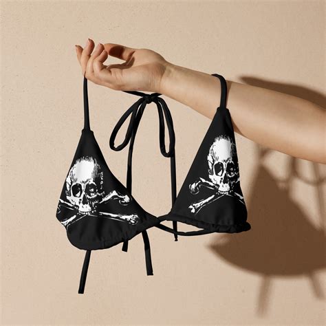 Skull And Crossbones String Bikini Top Gothic Black Swimwear Punk