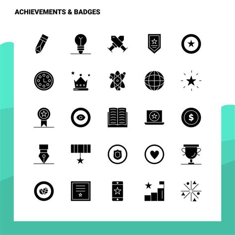 25 Achievements Badges Icon set Solid Glyph Icon Vector Illustration Template For Web and Mobile ...