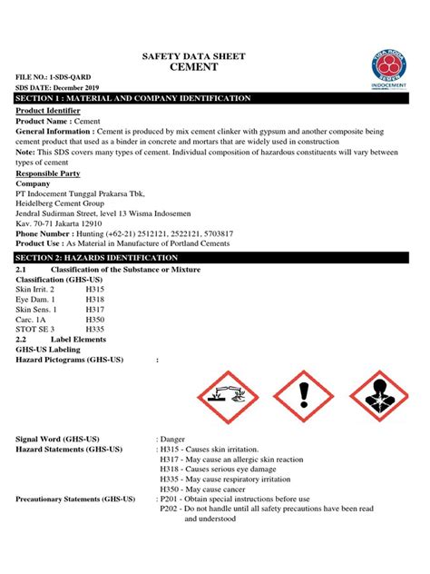 Msds Cement Tiga Roda Dec 2019 Pdf Personal Protective Equipment Materials