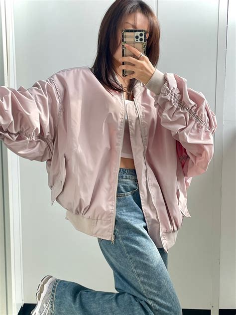 경루 핑크항공점퍼인기 박스핏 셔링 항공 자켓 루즈핏 바람막이 집업 점퍼