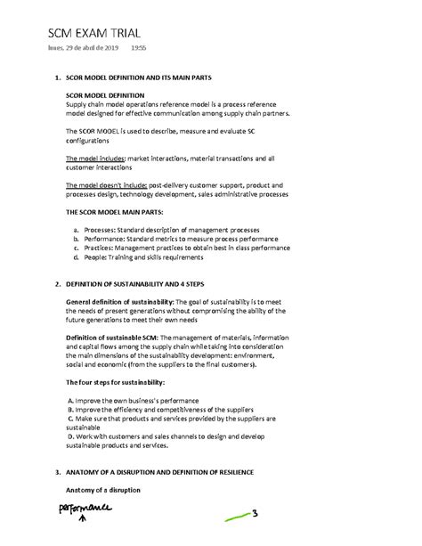 SCM EXAM Trial LR It Is A Simulation Of Exam 1 SCOR MODEL DEFINITION AND ITS MAIN PARTS