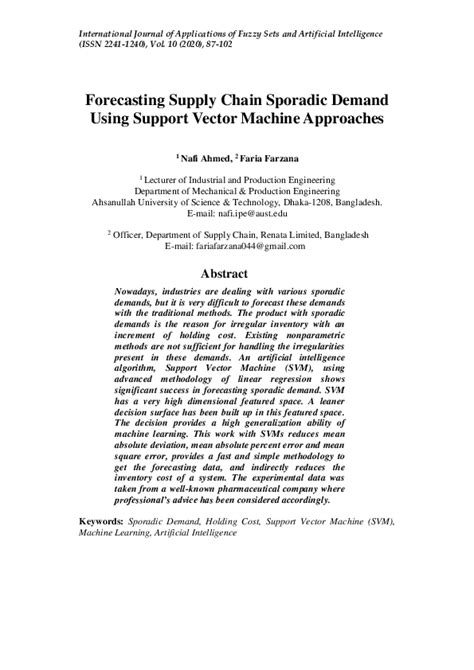 Pdf Forecasting Supply Chain Sporadic Demand Using Support Vector Machine Approaches