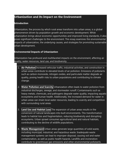 Urbanization And Its Impact On The Environment Pdf Urbanization