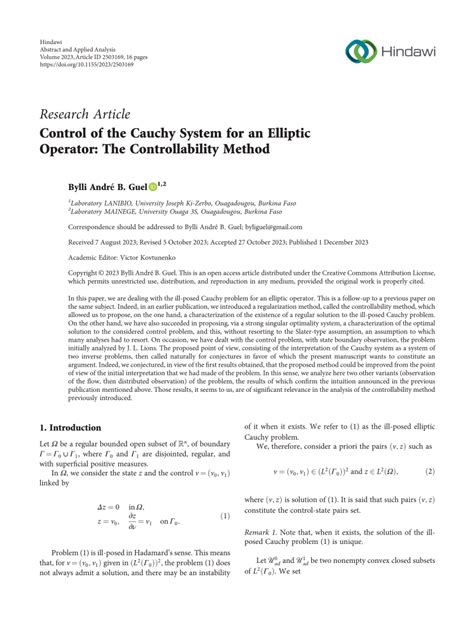 Pdf Control Of The Cauchy System For An Elliptic Operator The