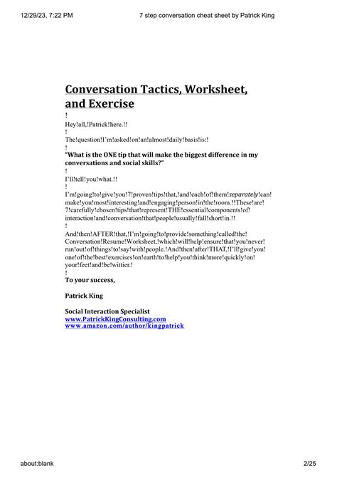Solution 7 Step Conversation Cheat Sheet By Patrick King Studypool