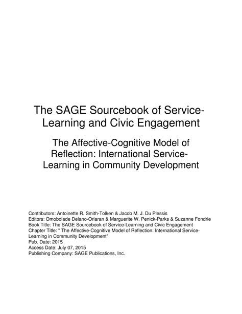 Pdf The Affective Cognitive Model Of Reflection International