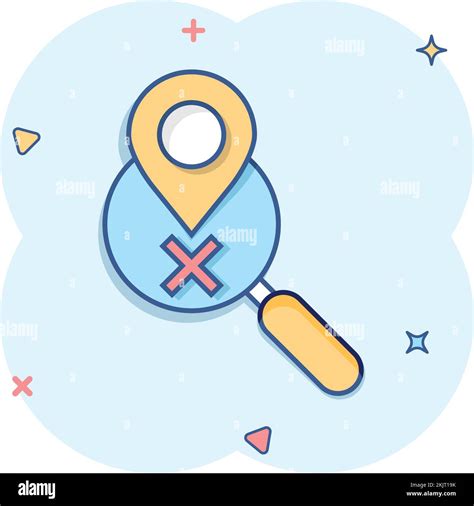 Map Pin With Magnifier Icon In Comic Style Gps Navigation Cartoon