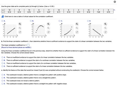 solved use the given data set to complete parts a through