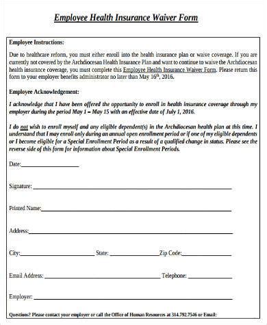 Free 9 Sample Employee Waiver Forms In Pdf Ms Word