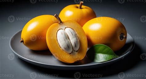 Ripe Canistel Fruits One Sliced Open To Reveal Creamy Yellow Flesh And