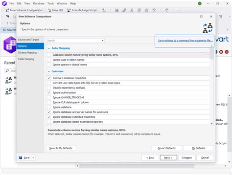 Configure A Template File With Schema Comparison Options