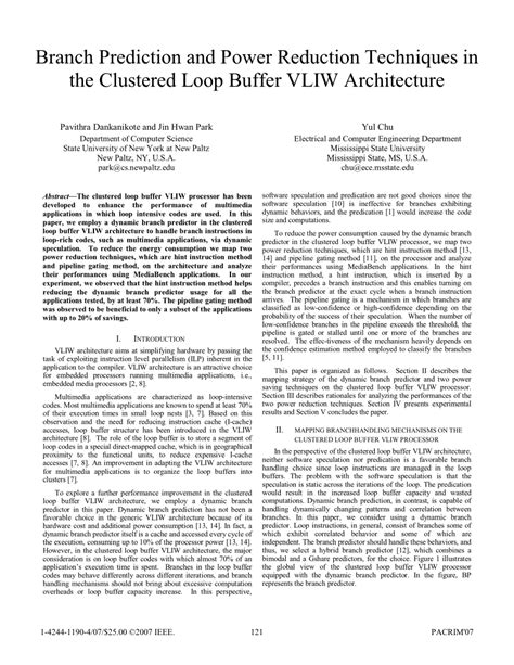 Pdf Branch Prediction And Power Reduction Techniques In The Clustered
