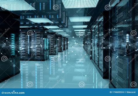 Connection Network In Servers Data Center Room Storage Systems 3d Rendering Stock Illustration