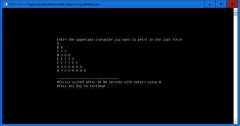 C Program To Print Half Pyramid Pattern Using Alphabets