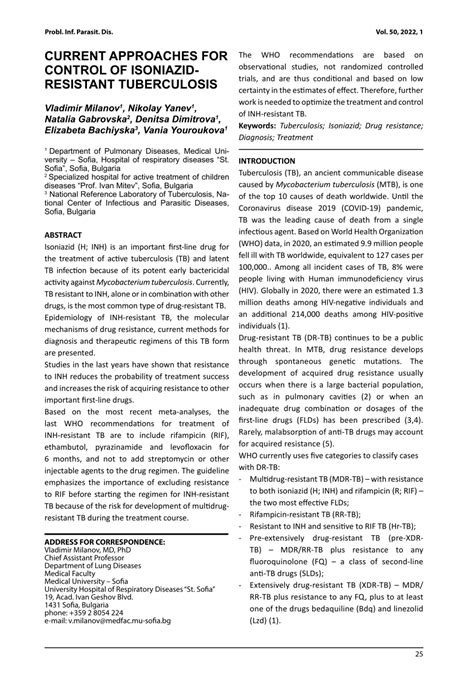 Pdf Current Approaches To Control Of Isoniazid Resistant Tuberculosis