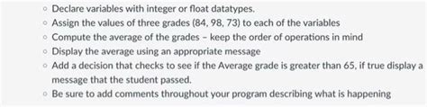 Solved Declare Variables With Integer Or Float Datatypes