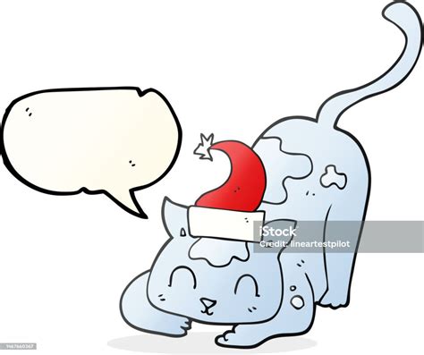 크리스마스 모자를 쓰고 자유형 그린 연설 거품 만화 고양이 귀여운에 대한 스톡 벡터 아트 및 기타 이미지 귀여운 기이함 낙서 드로잉 Istock