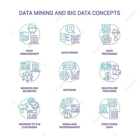 Set Of Blue Gradient Concept Icons For Big Data And Data Mining Vector Logo Science Data Png