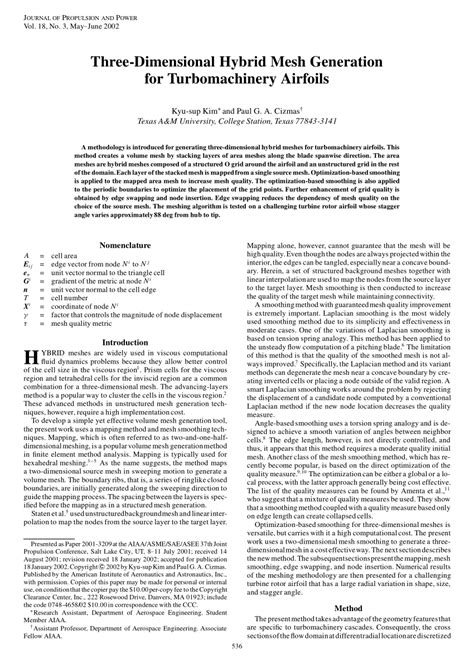 Pdf A Three Dimensional Hybrid Mesh Generation For Turbomachinery