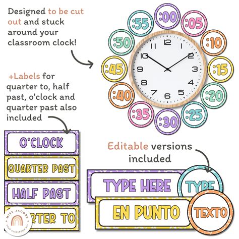 Clock Labels Cutesy Classroom Theme Miss Jacobs