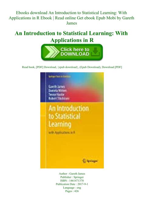 Ebooks Download An Introduction To Statistical Learning With Applications In R Ebook Read Online