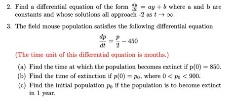 Solved 2 Find A Differential Equation Of The Form Dtdy