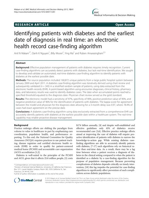 Pdf Identifying Patients With Diabetes And The Earliest Date Of