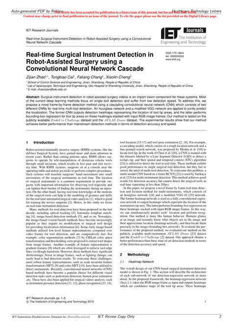 Pdf Real Time Surgical Instrument Detection In Robot Assisted Surgery