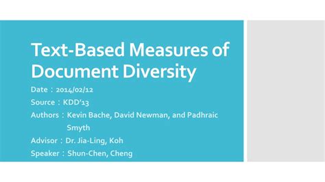 Ppt Text Based Measures Of Document Diversity Powerpoint Presentation