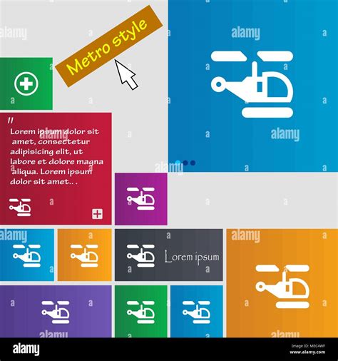 Helicopter Icon Sign Metro Style Buttons Modern Interface Website Buttons With Cursor Pointer