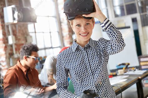 Computer Programmer Wearing Vr Simulator Glasses Stock Image F019