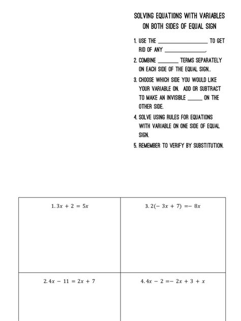 Solving Equations Variables On Both Sides Foldable Download Free Pdf