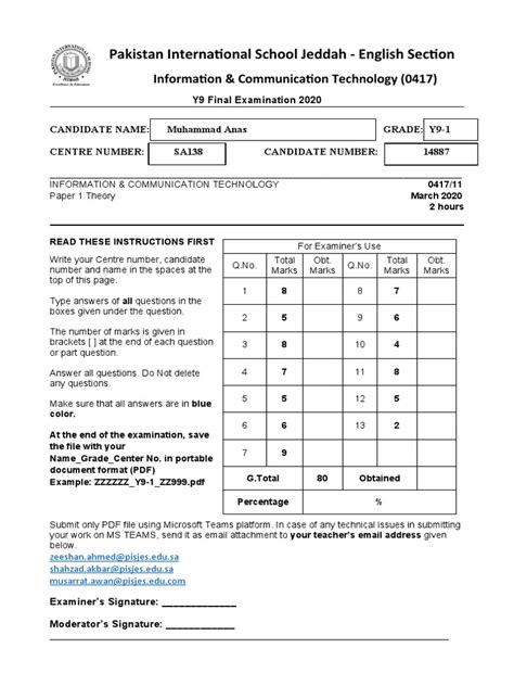 Y9 Ict Final Exam Paper P1 Pdf Computer Data Storage Graphical